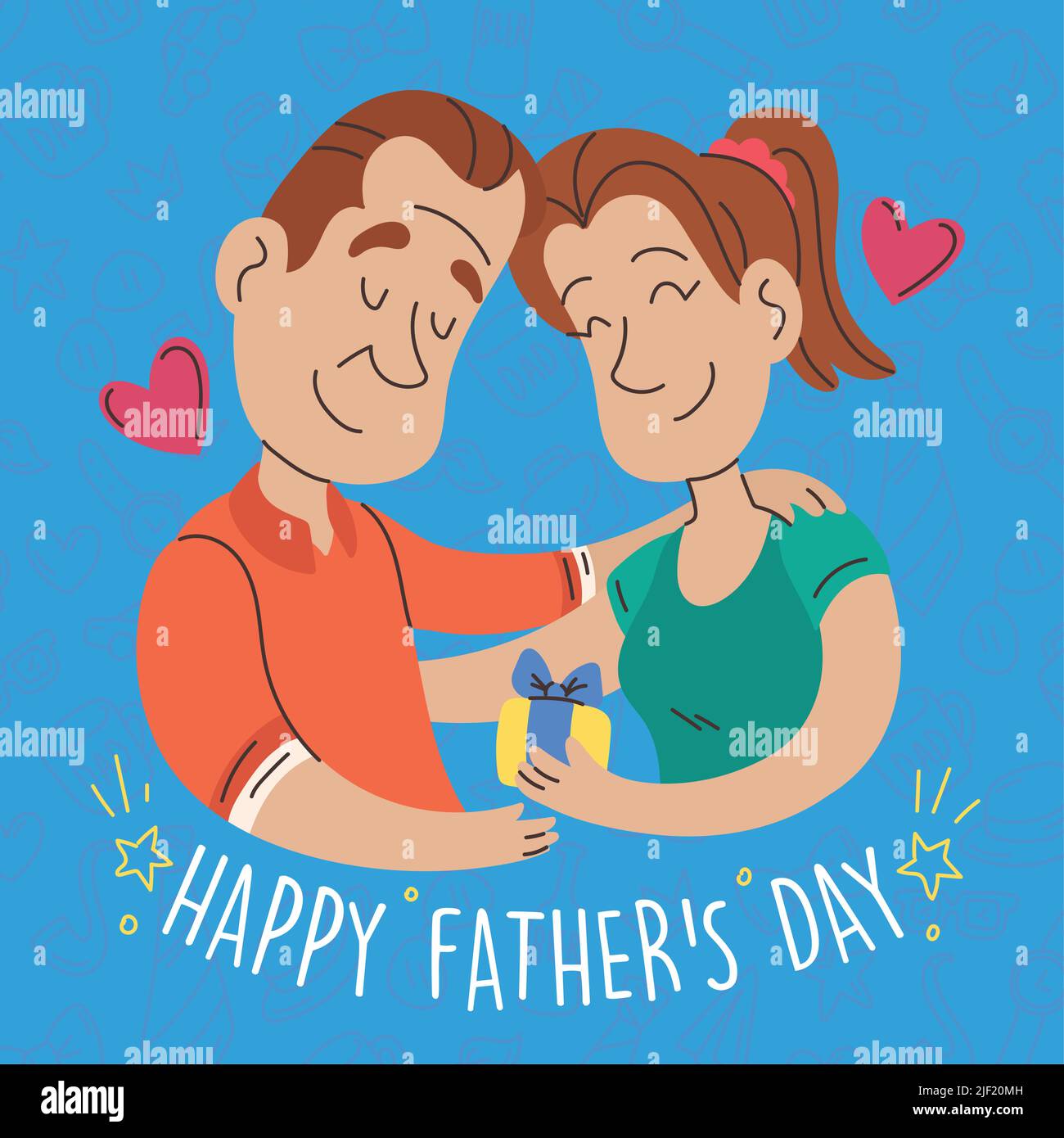 Cute father cartoon with his young daugther Happy father day Vector ...