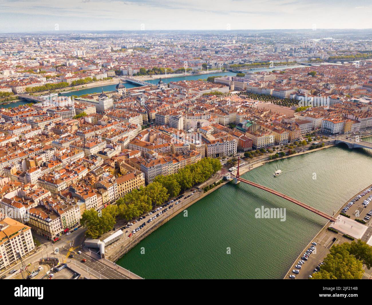 Aerial view of Lyon and rivers Rhone and Saone Stock Photo - Alamy