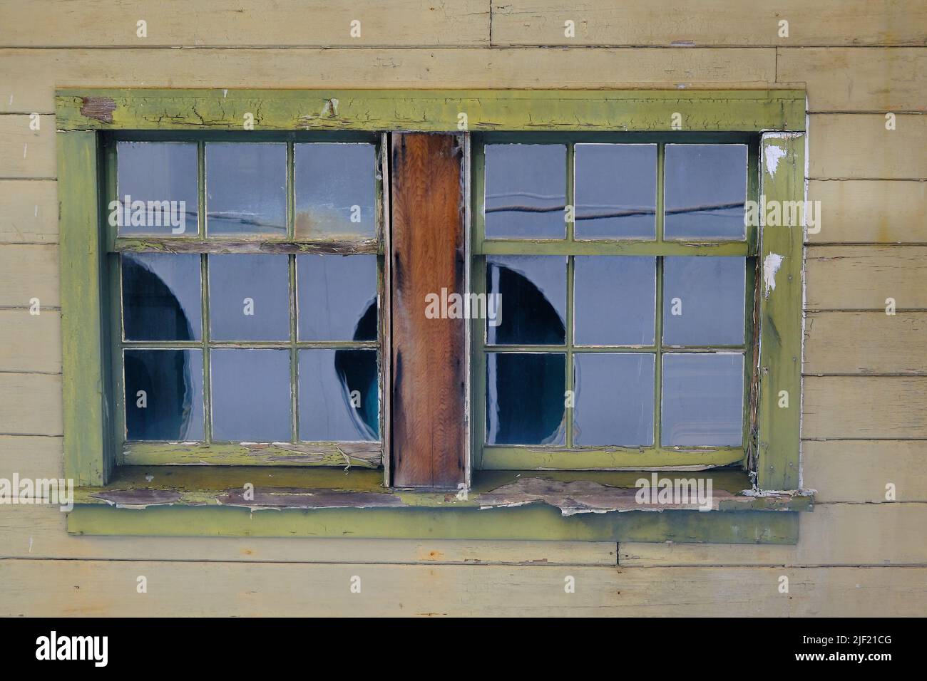 Old Window in Green Frame with Plank Siding Stock Photo - Alamy