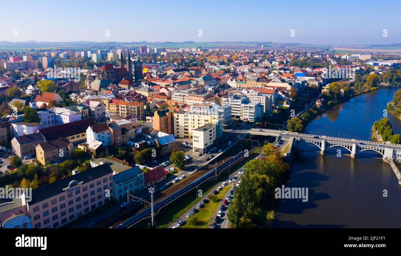 Flight over the city Kolin and Laba river Stock Photo - Alamy