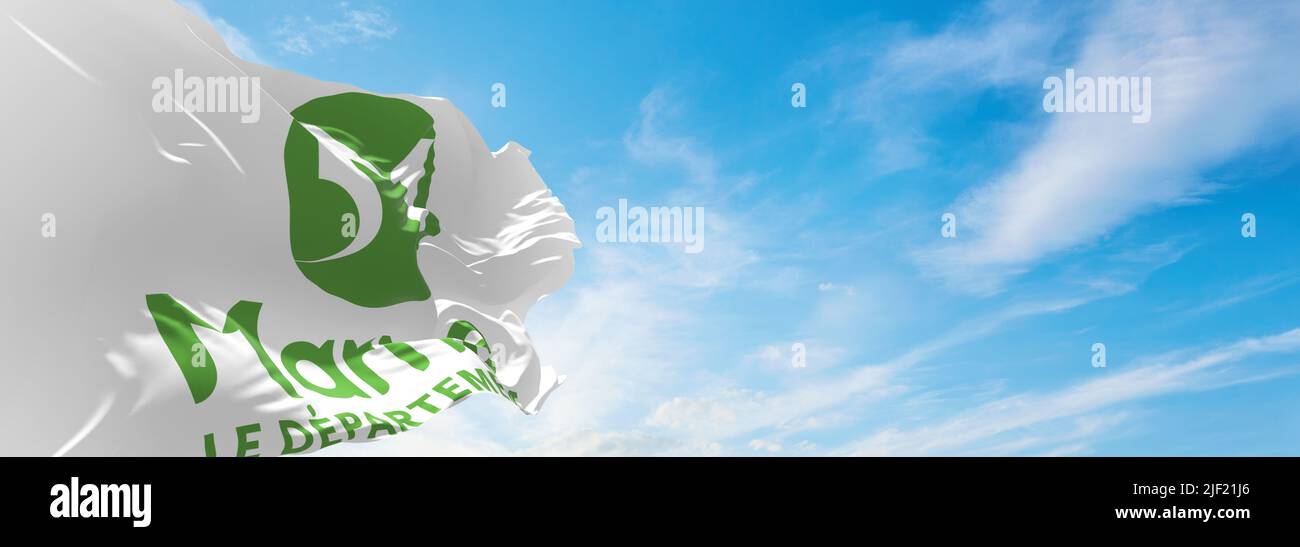 flag of department of Marne, France at cloudy sky background on sunset ...