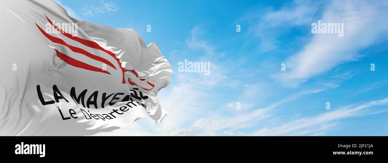 flag of department of Mayenne, France at cloudy sky background on ...