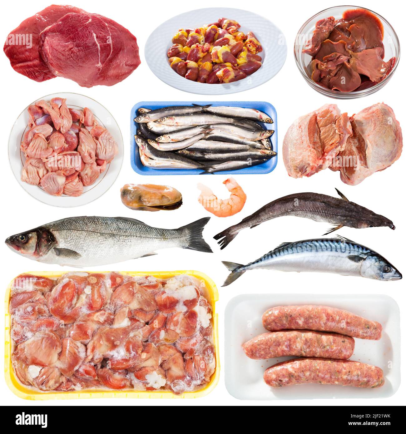 Assortment of raw meat and seafood Stock Photo - Alamy