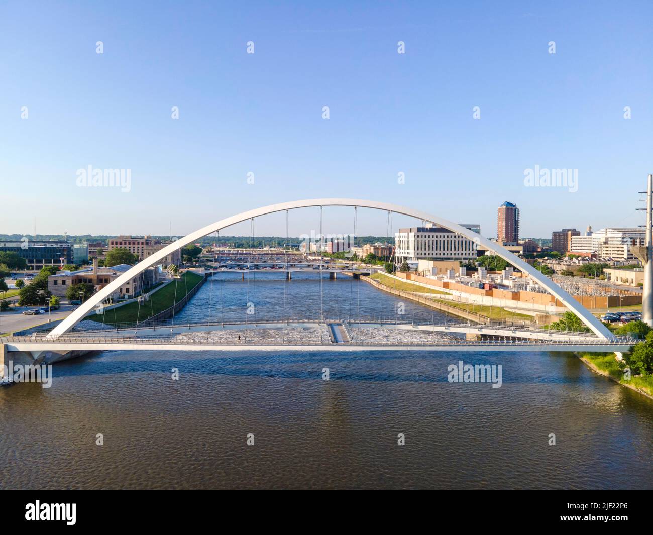 Aerial photograph of the Iowa Women of Achievement Bridge, a pedestrian ...