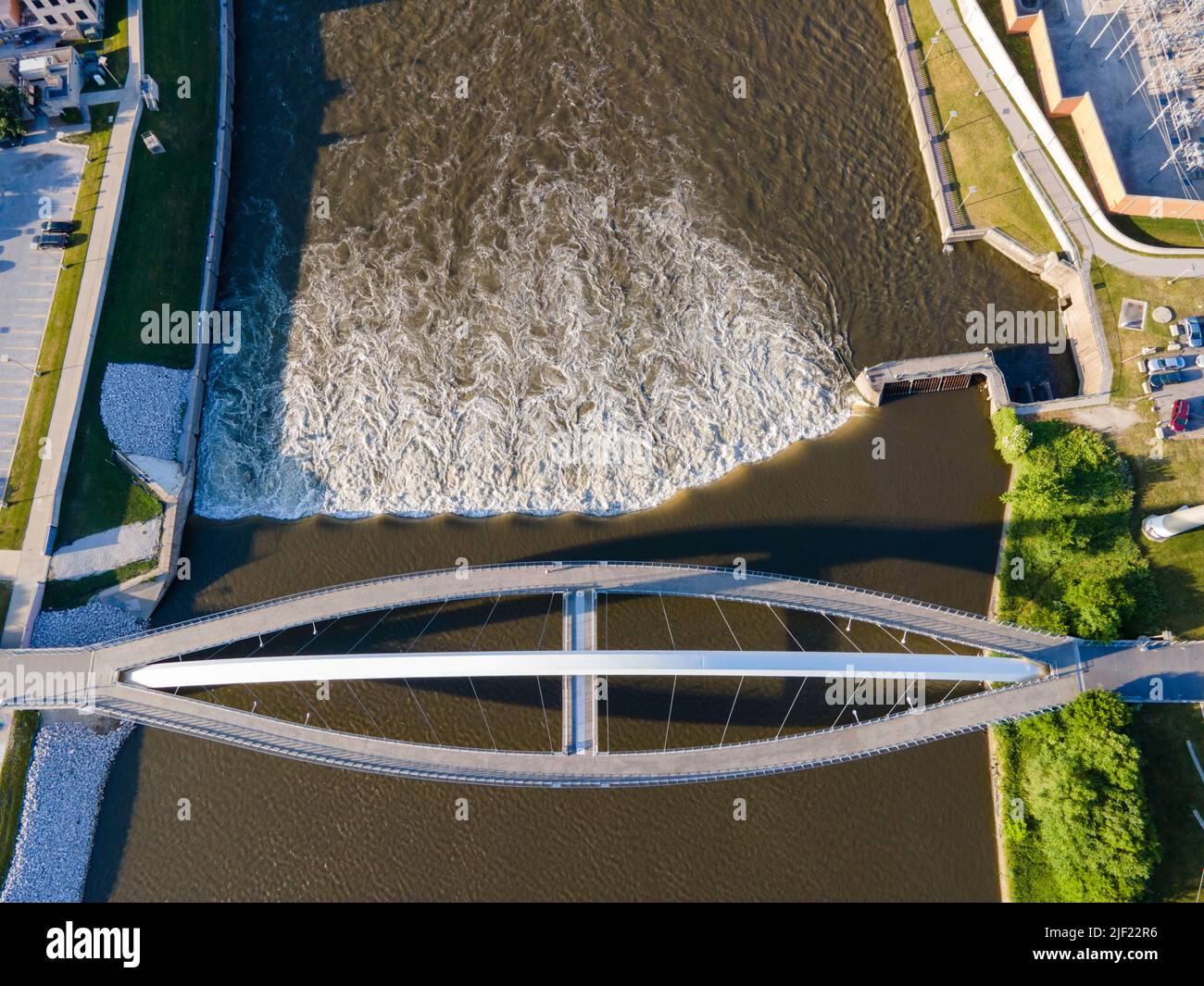 Aerial photograph of the Iowa Women of Achievement Bridge, a pedestrian ...
