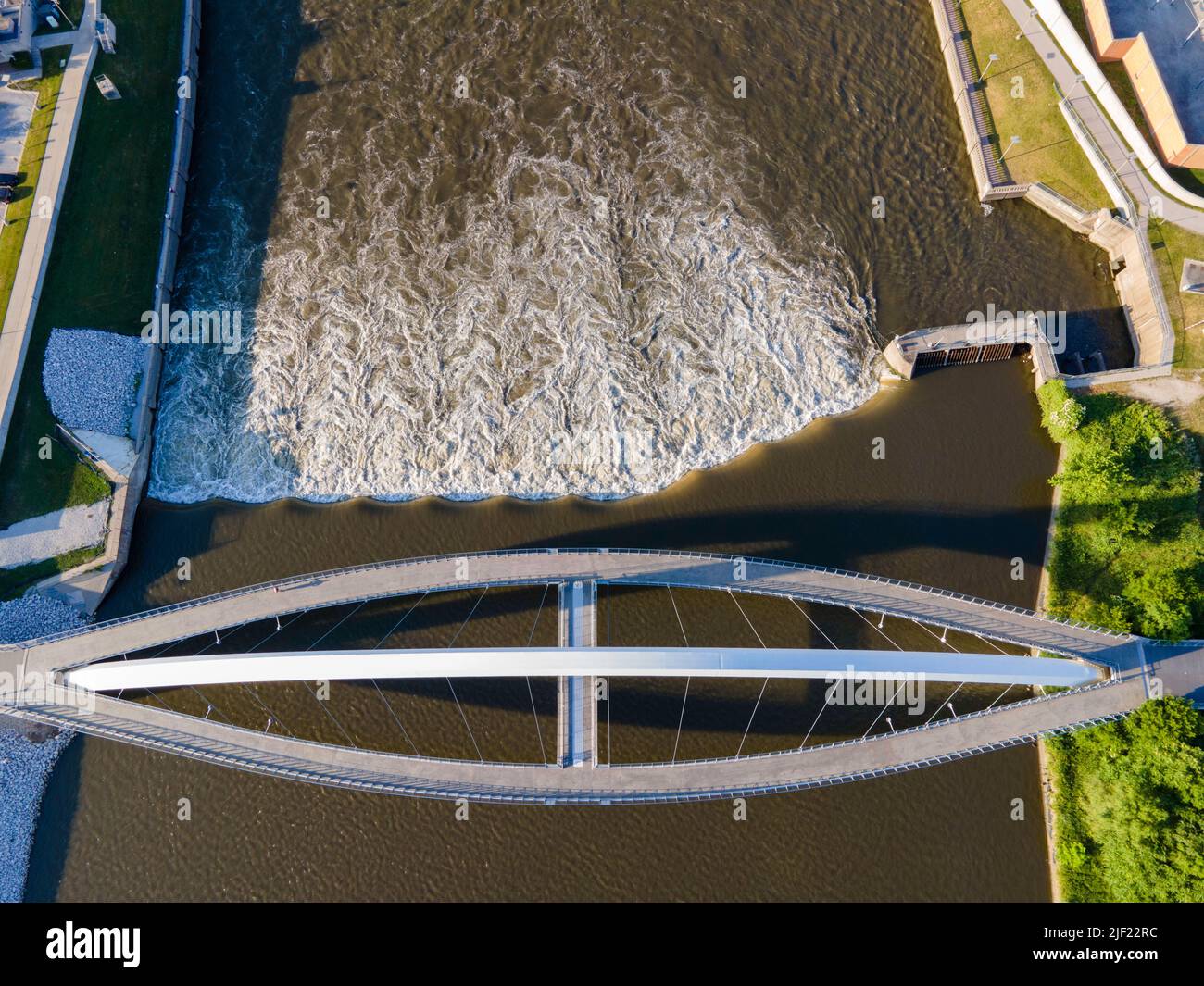 Aerial photograph of the Iowa Women of Achievement Bridge, a pedestrian ...