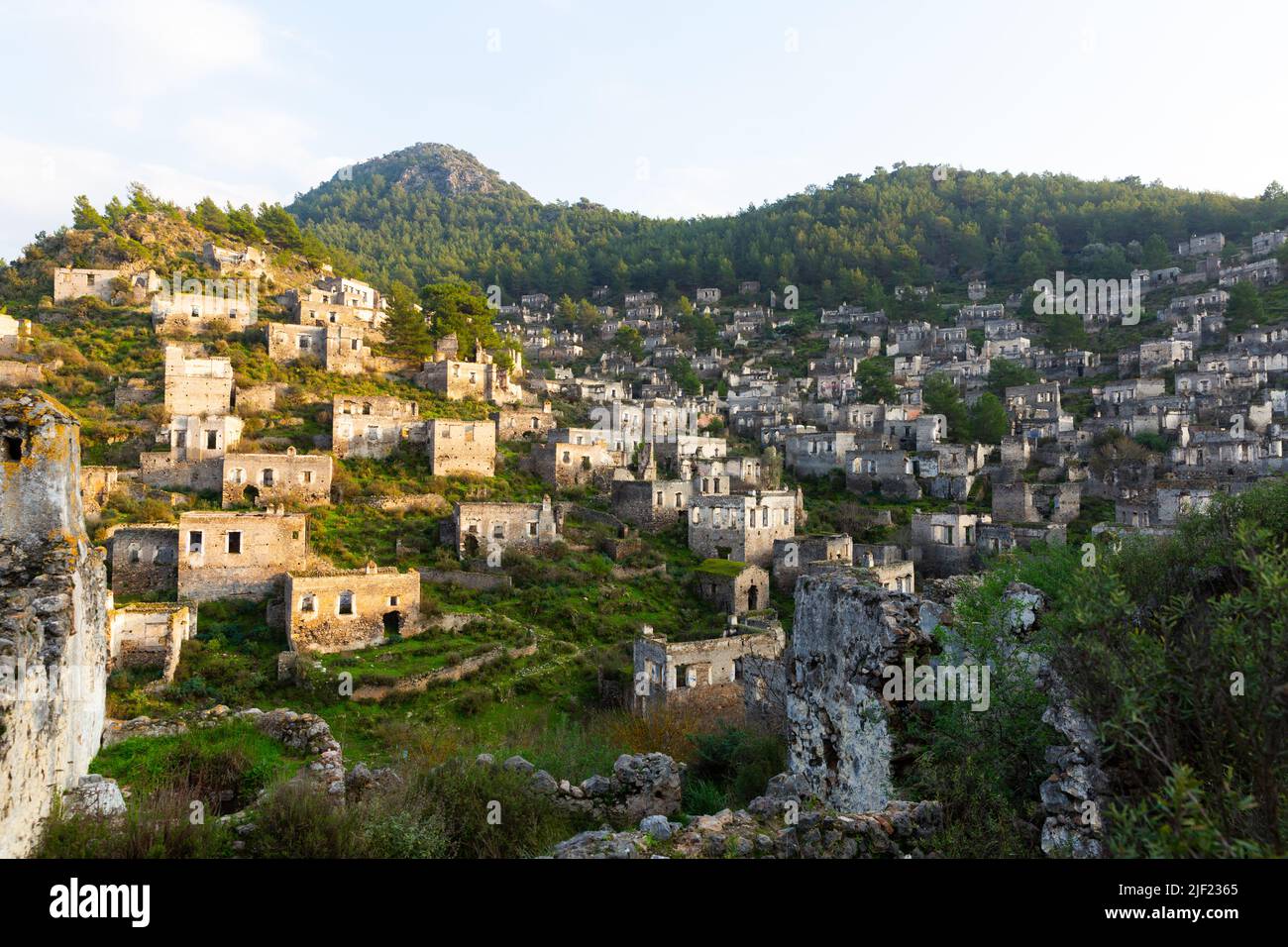 Aerial view of ancient Greek ruined Kayakoy village, Turkey Stock Photo ...