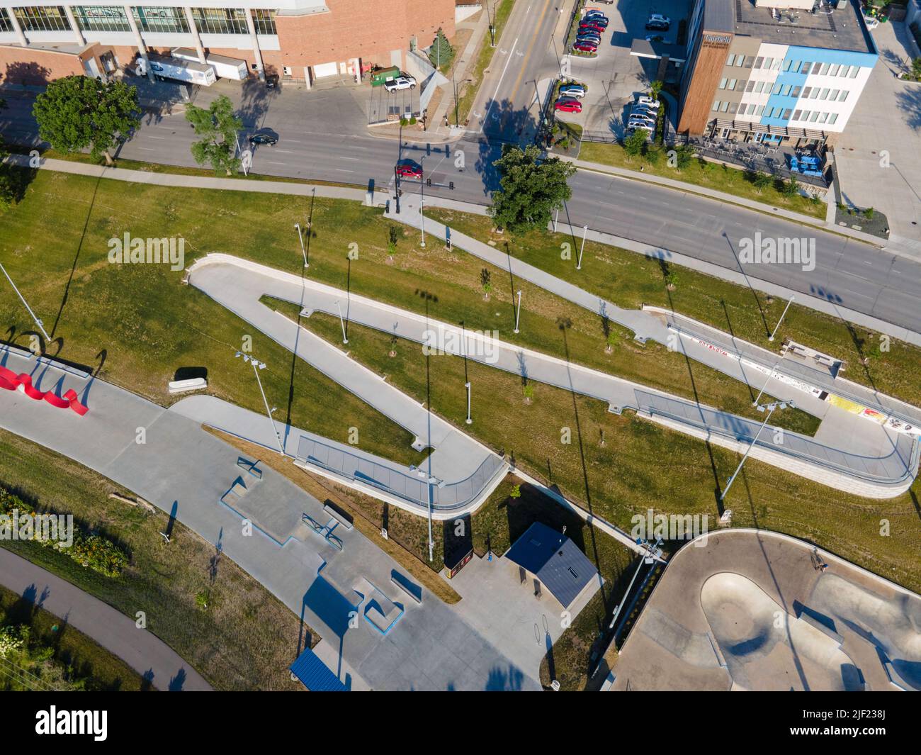 Aerial photograph of the Lauridsen Skatepark, along the Des Moines ...