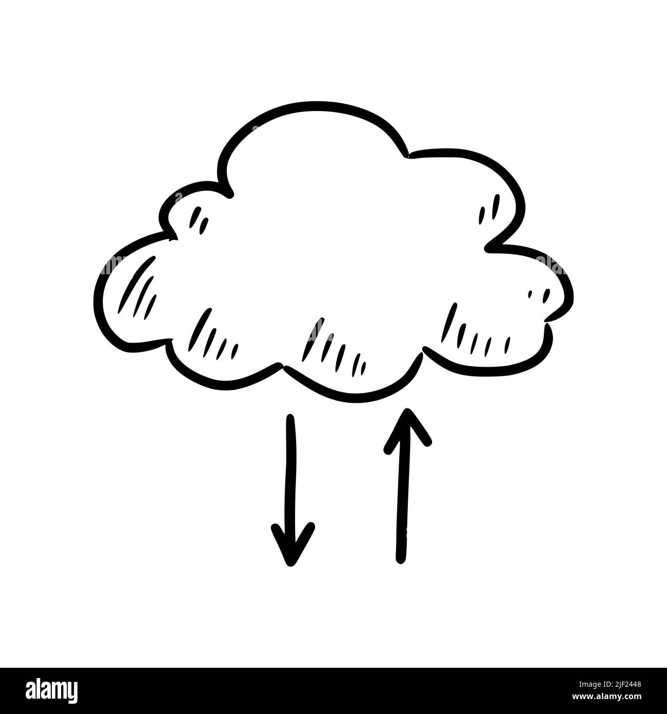 Doodle data server cloud. Hand drawn sketch style cloud, arrow for ...