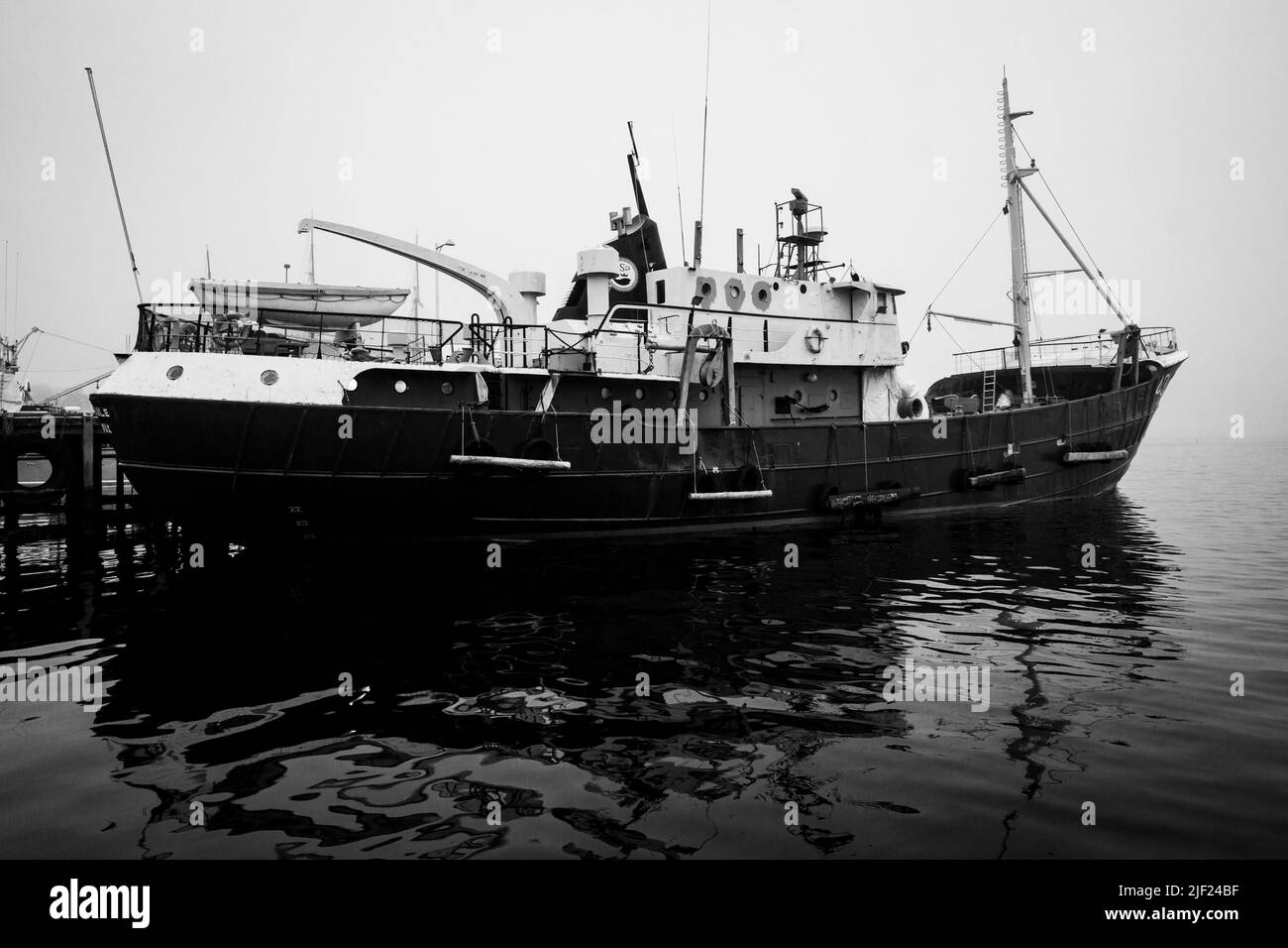 Black and white image of the side fishing trawler Cape Sable alongside ...