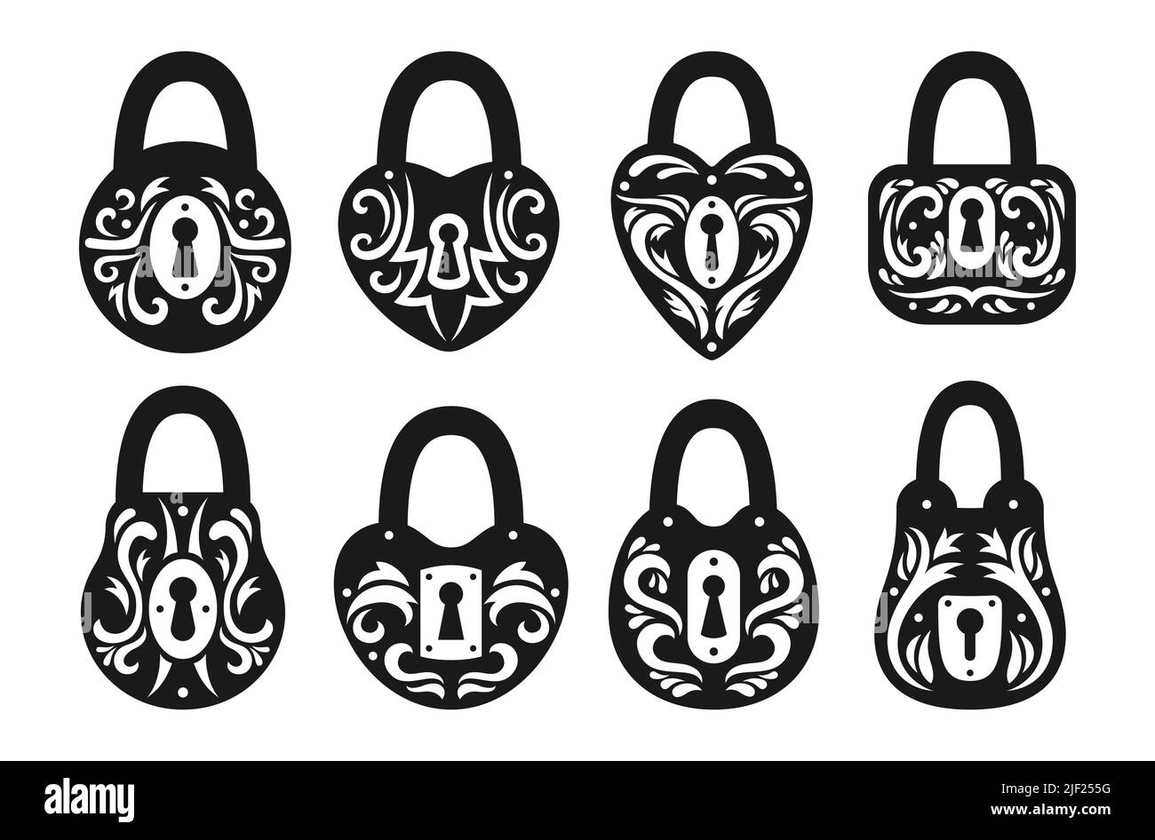 Lock various shapes vintage icon set. Old padlock stamp, safety ...