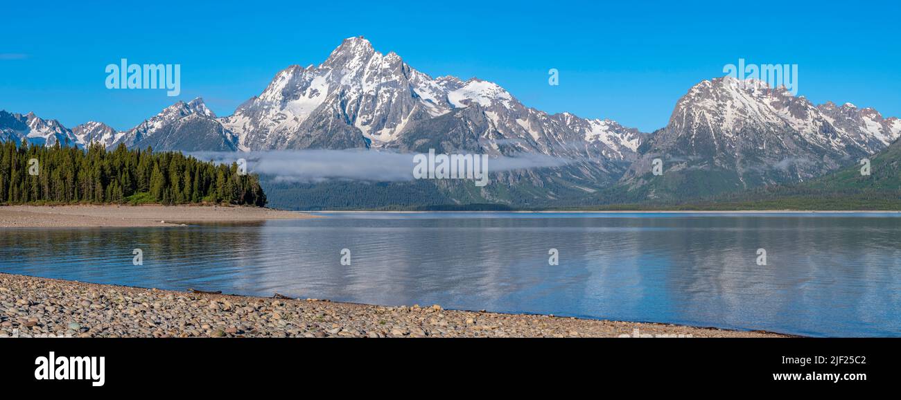 Tetons mountains panorama and lake Jenny view in morning light Stock ...