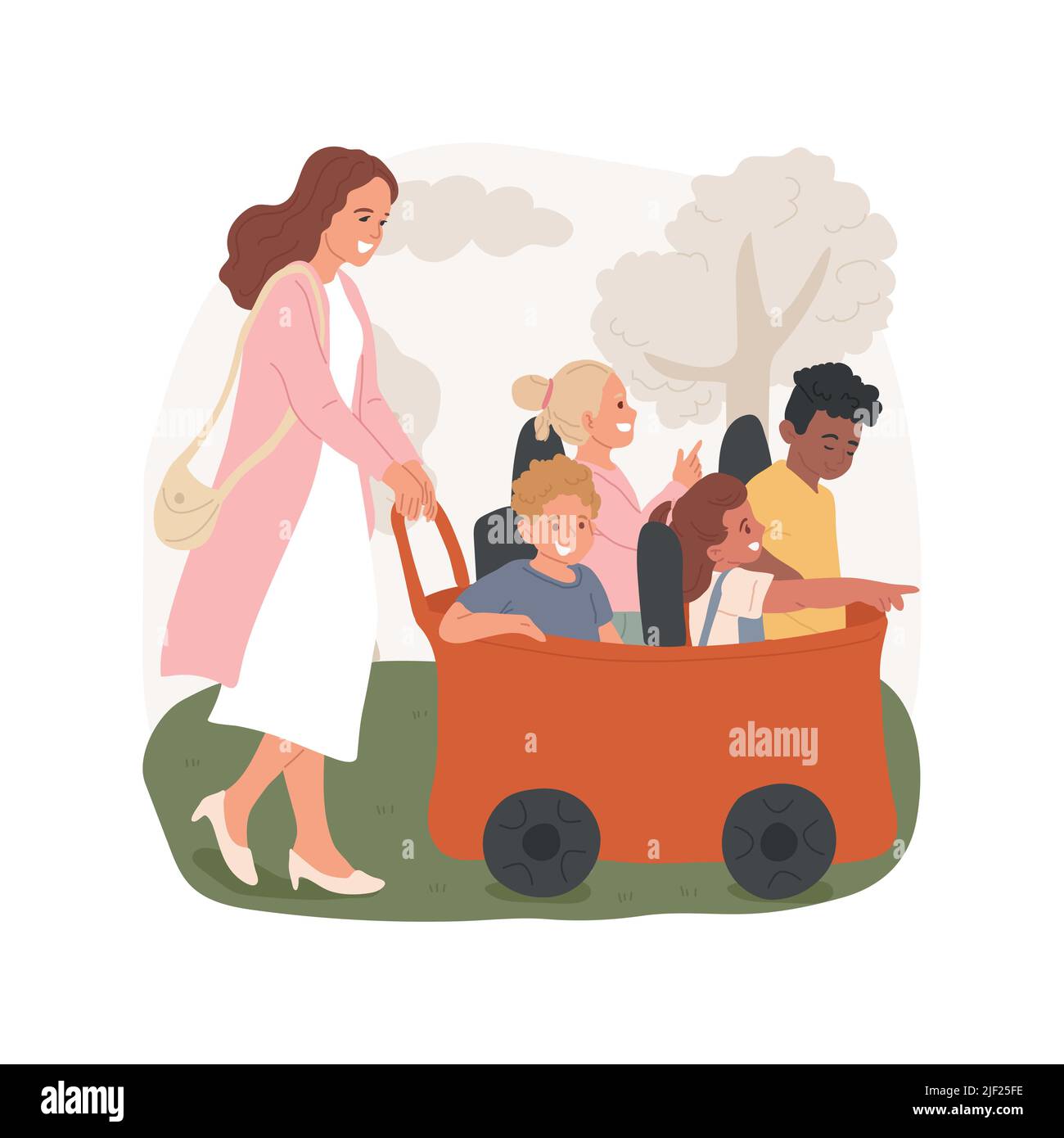 Multi seat stroller isolated cartoon vector illustration. Kindergarten ...