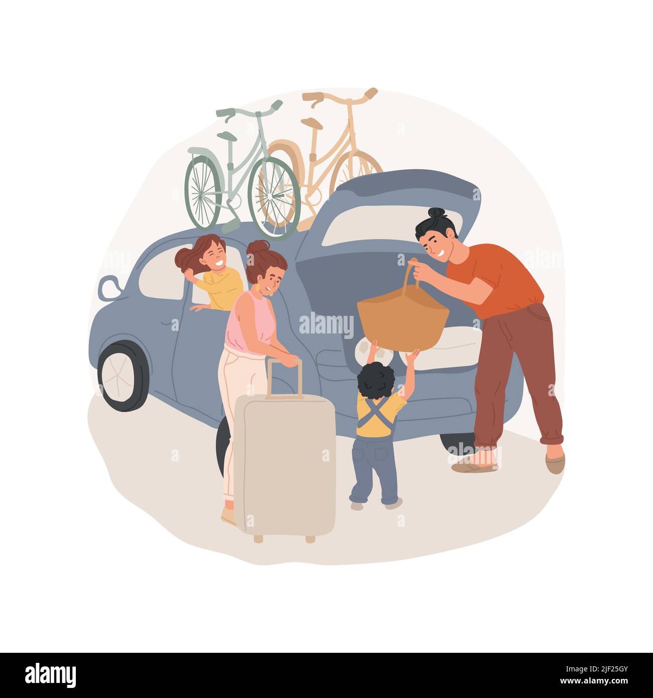 Load car isolated cartoon vector illustration. Family members loading ...