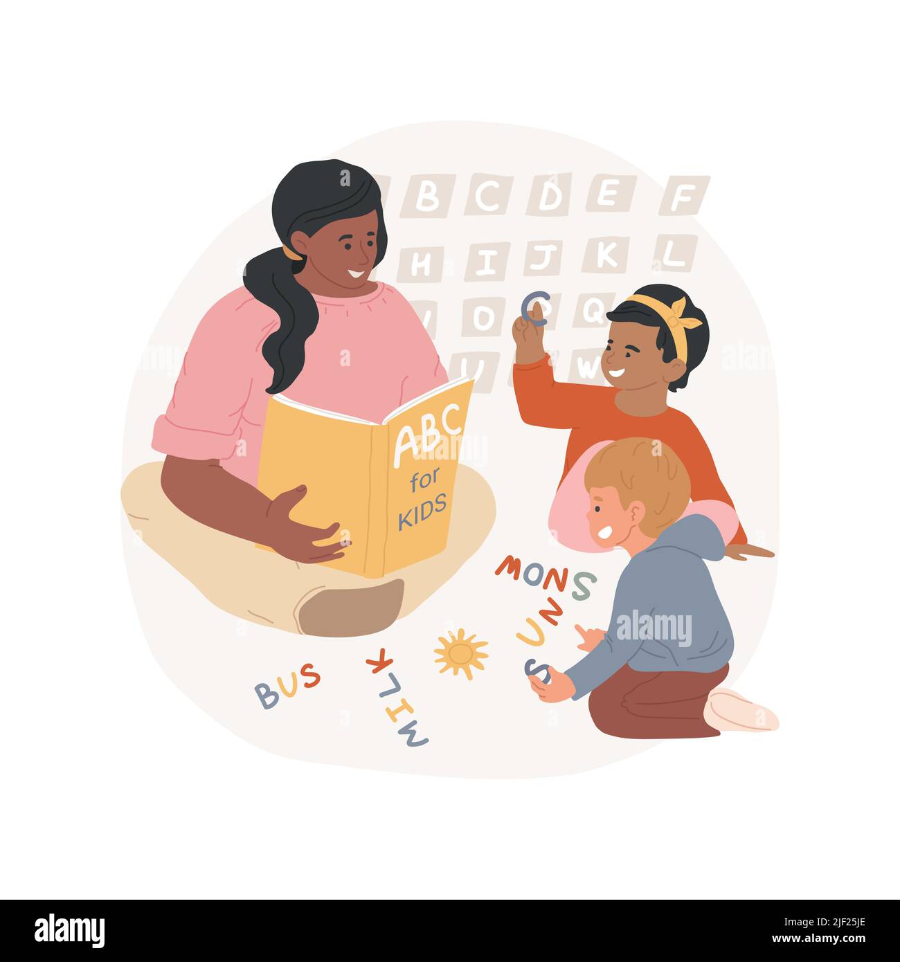 Learn alphabet isolated cartoon vector illustration. Making words with ...