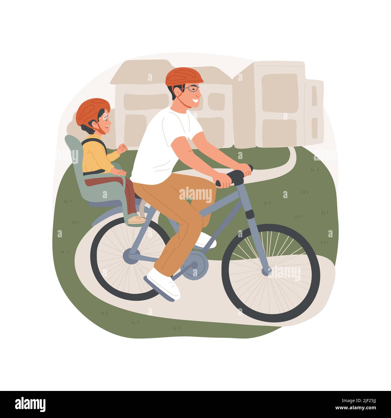 Cycling with kids isolated cartoon vector illustration. Father cycling ...