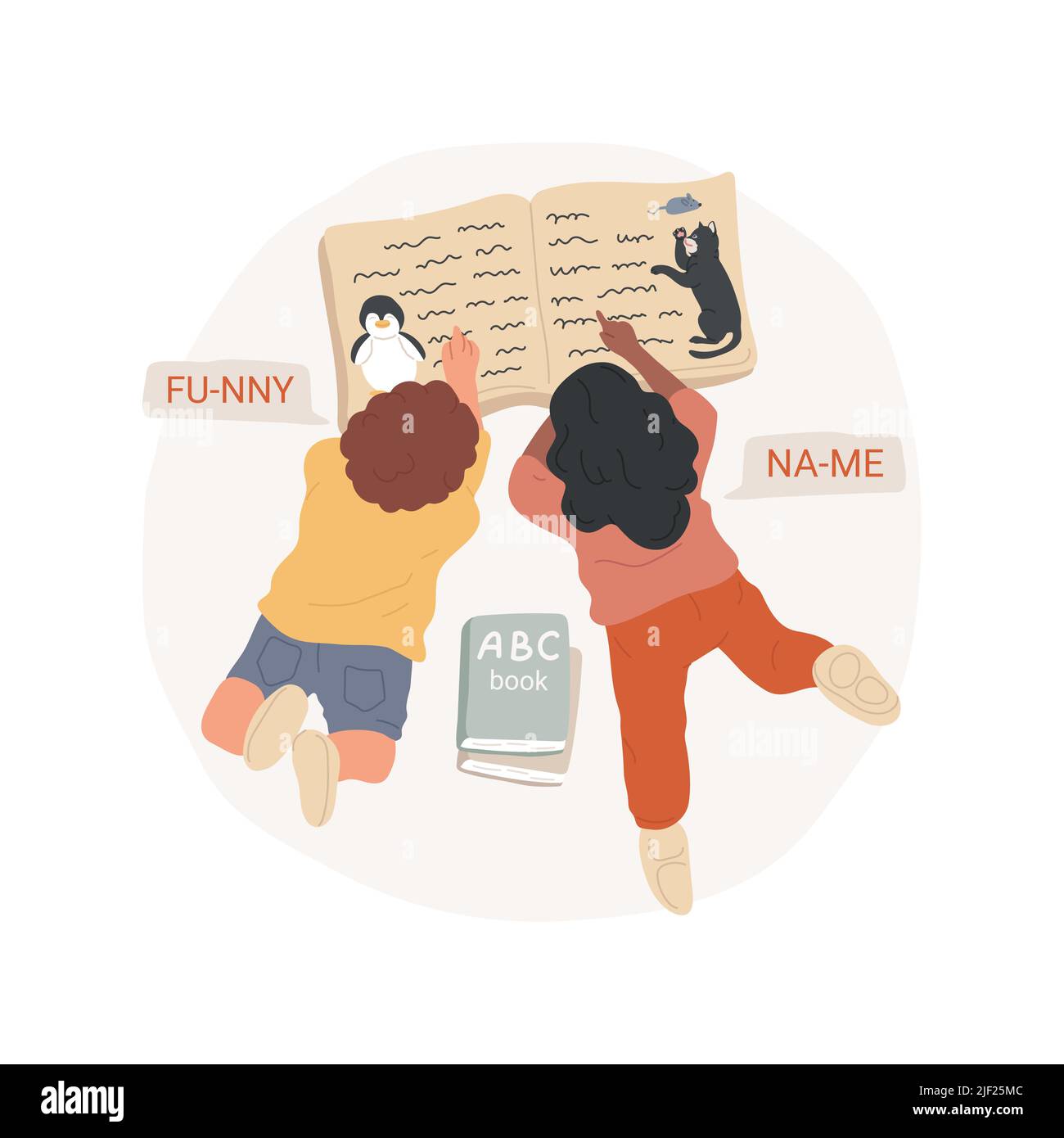 Reading simple stories isolated cartoon vector illustration. First ...