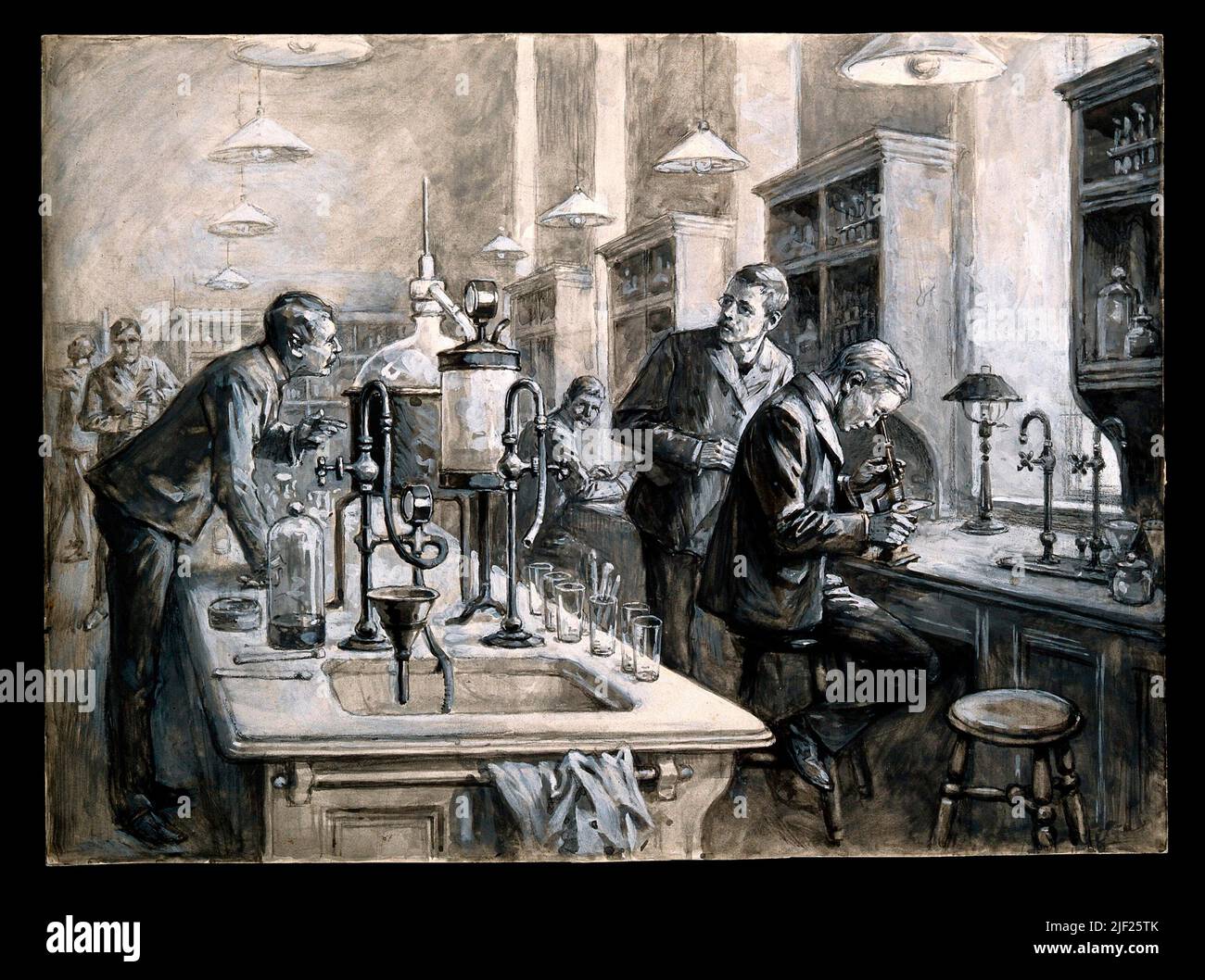 19th century illustration of British medical doctor Sir Ronald Ross ...