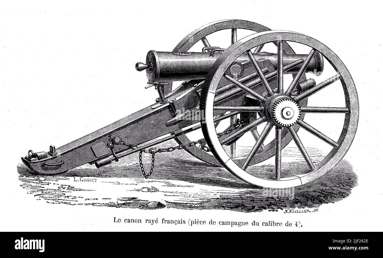 19th century illustration of a French rifled barrel (4 foot). Artwork ...