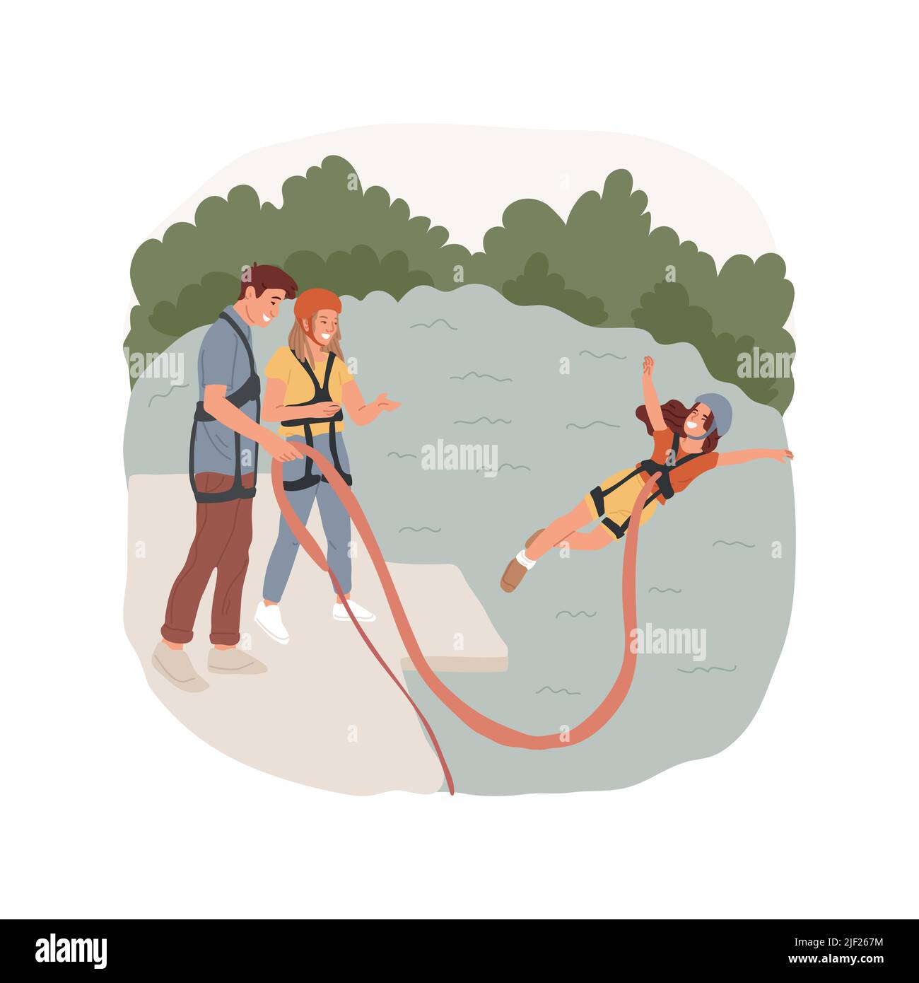 Bungee jumping isolated cartoon vector illustration. Parents and kids ...