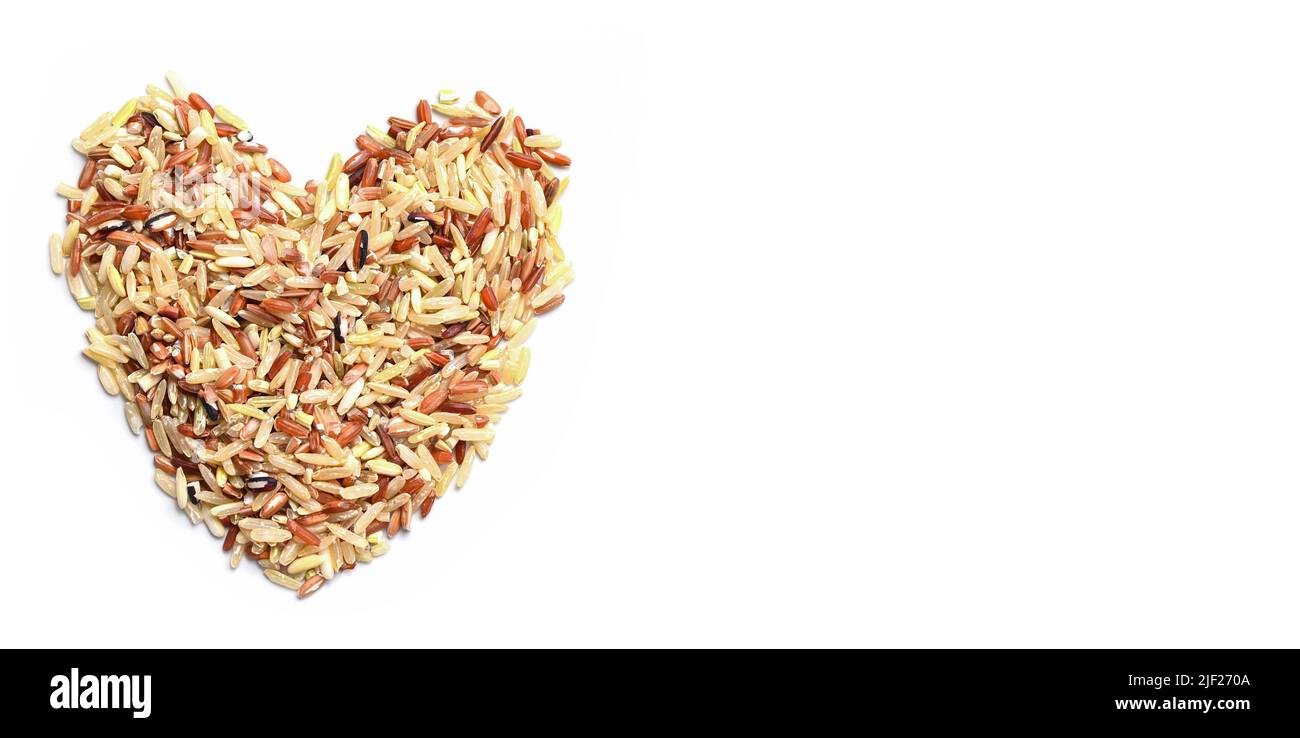 heart rice , brown rice on white background , various color mixed thai ...