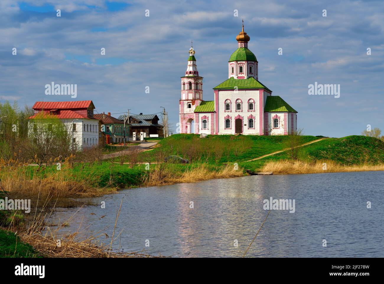 The Church of Elijah the Prophet on the river bank. Orthodox church of ...