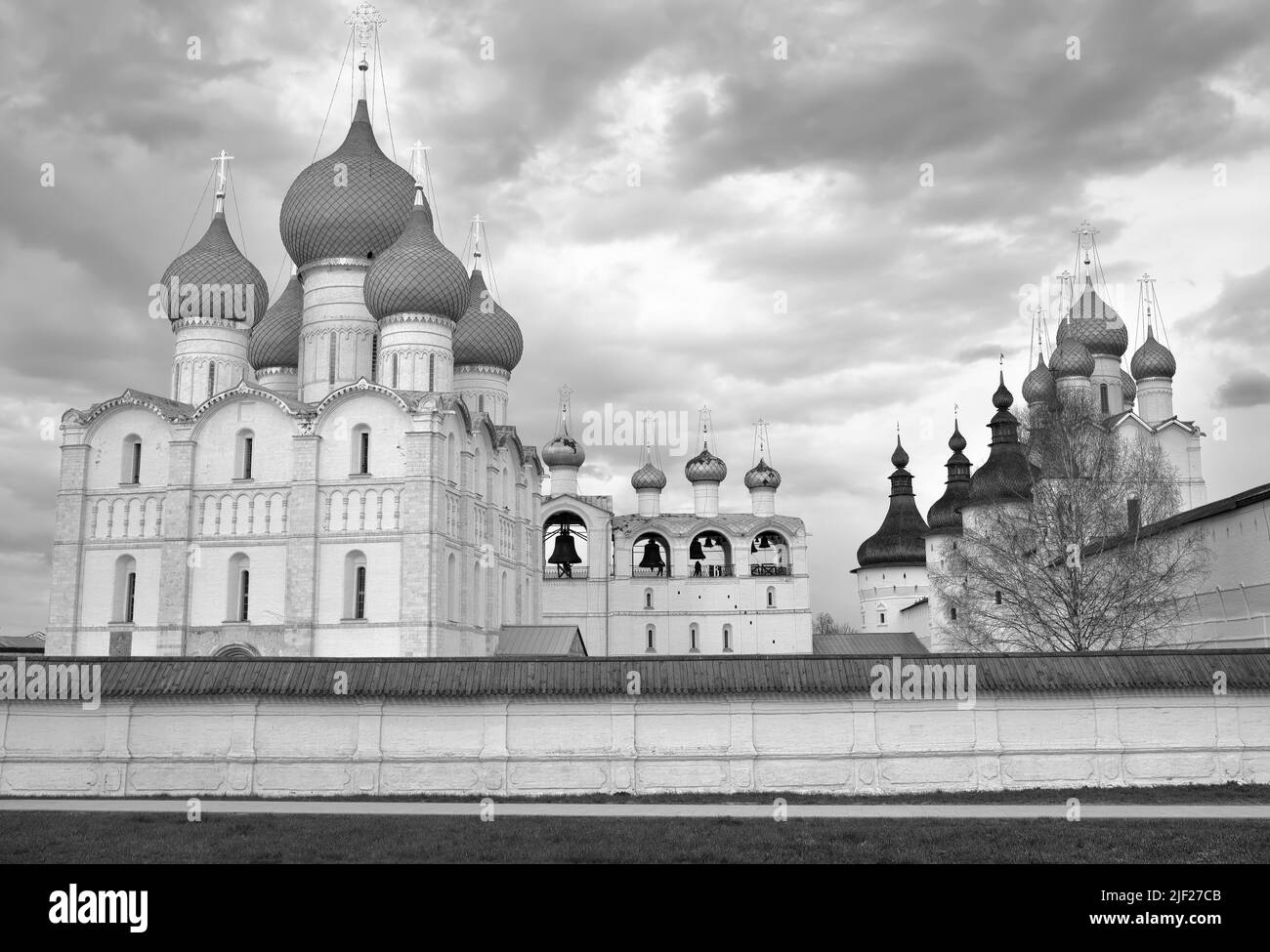 The white-stone Rostov Kremlin. Assumption Cathedral, cathedral belfry ...