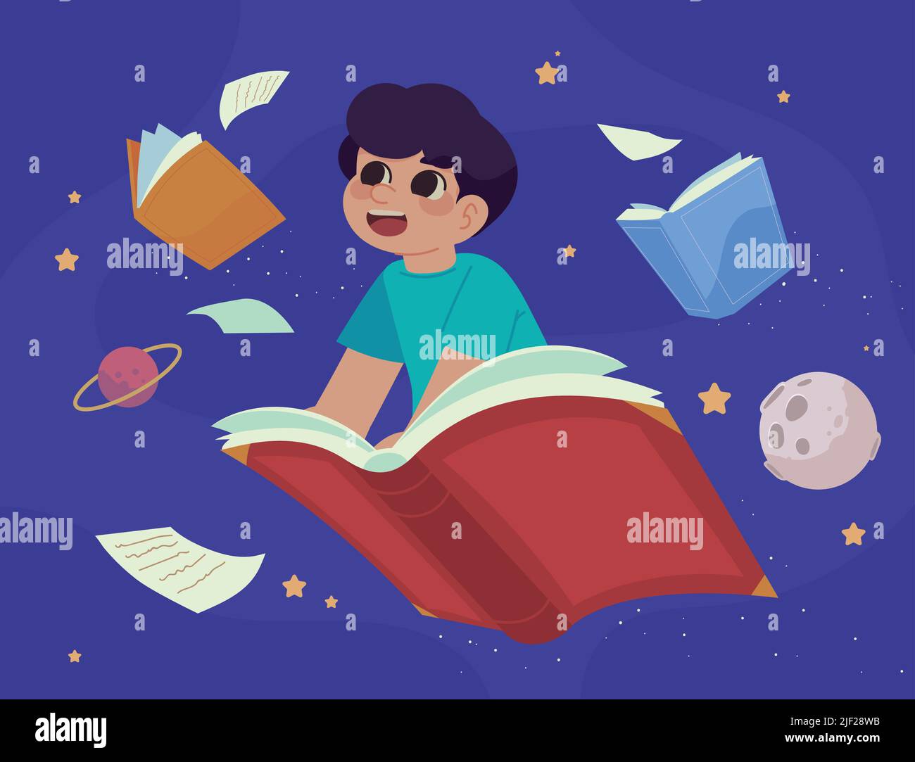happy boy with open book Stock Vector Image & Art - Alamy