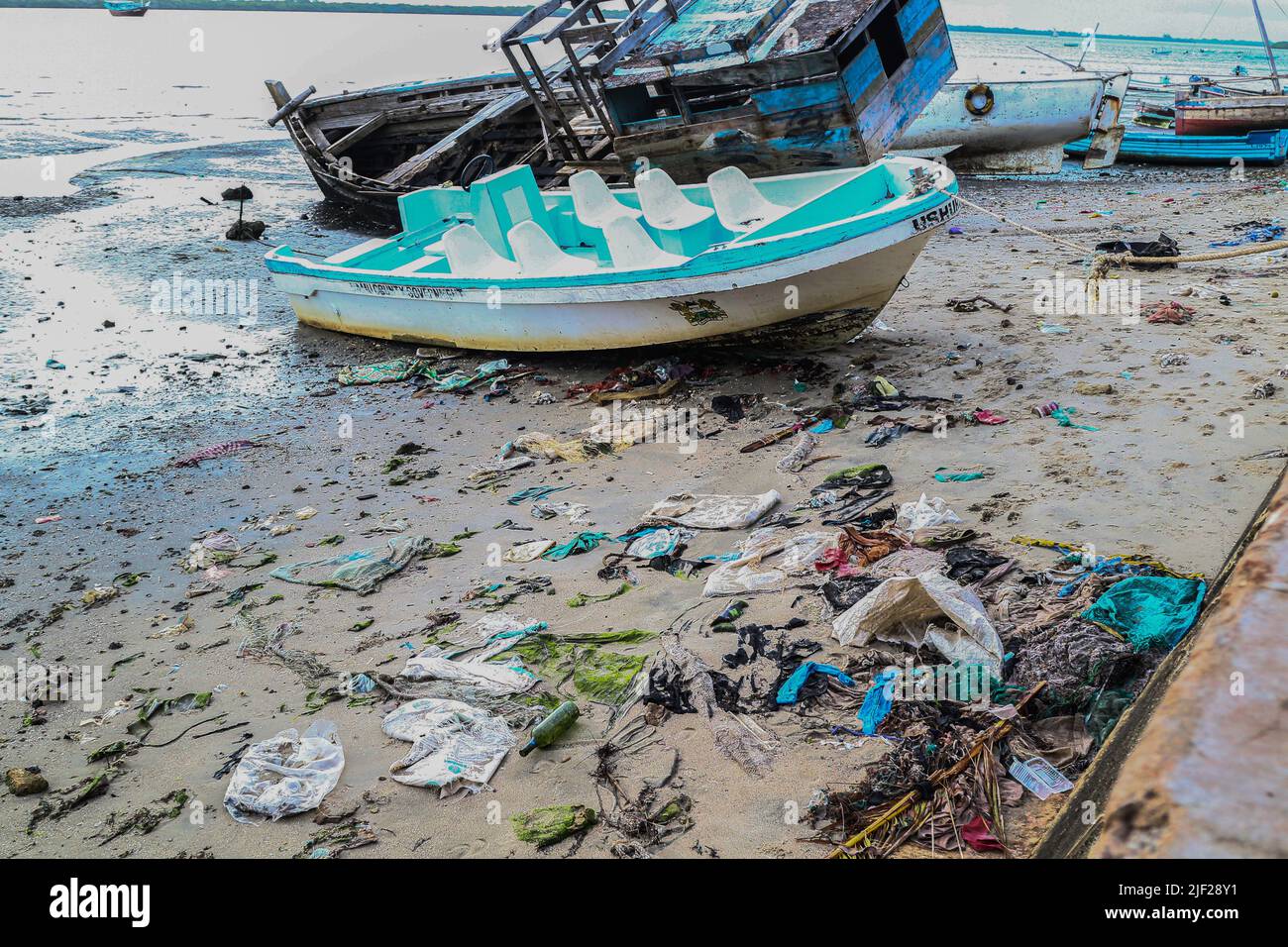 Mombasa, Kenya. 26th June, 2022. Plastic trash is seen on the shores of ...