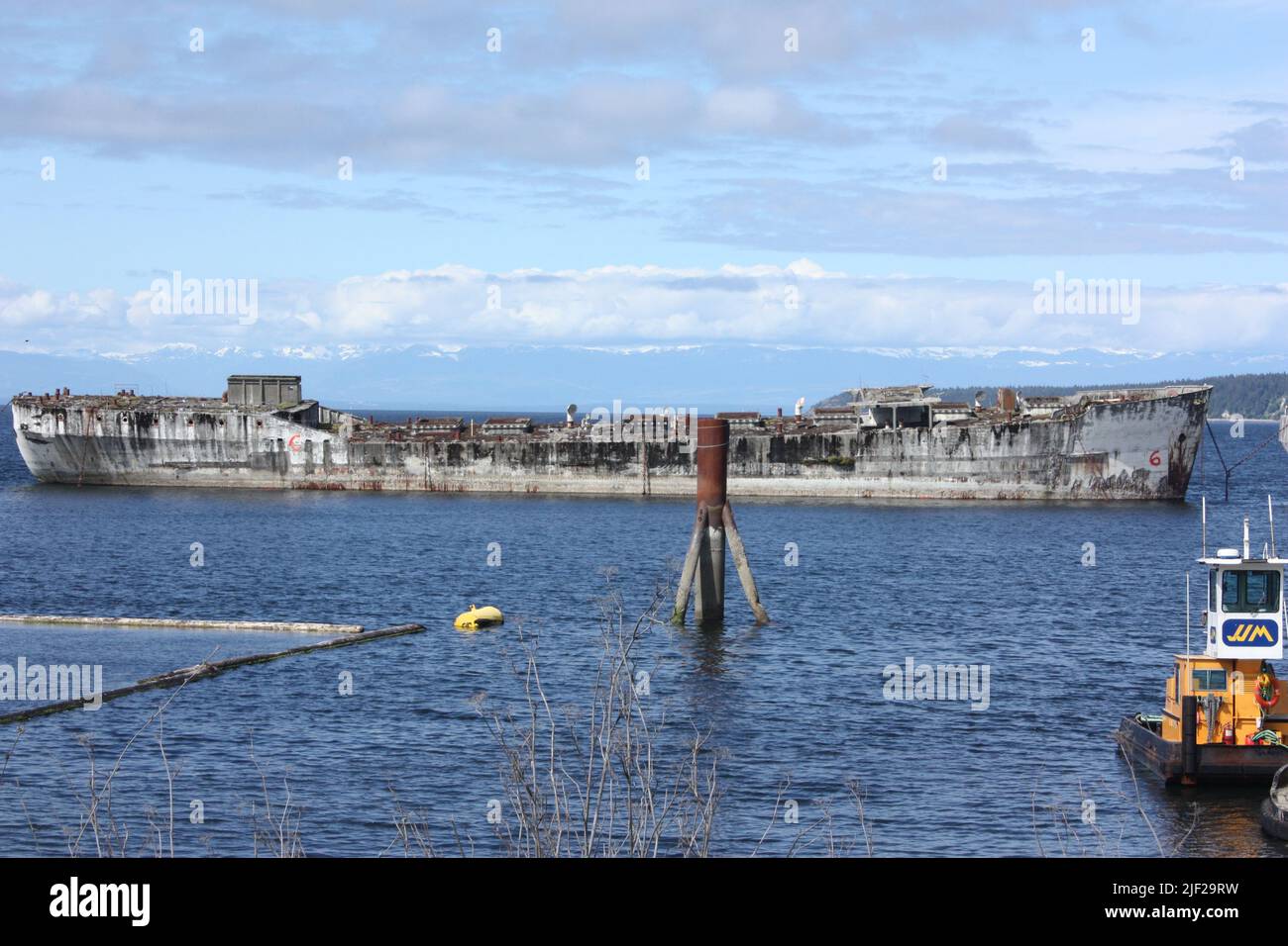 The concrete ships forming a breakwater at the mill in townsite, Powell ...