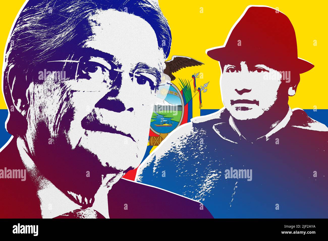 Guillermo Lasso, Leonidas Iza and Ecuadorian flag Stock Photo - Alamy