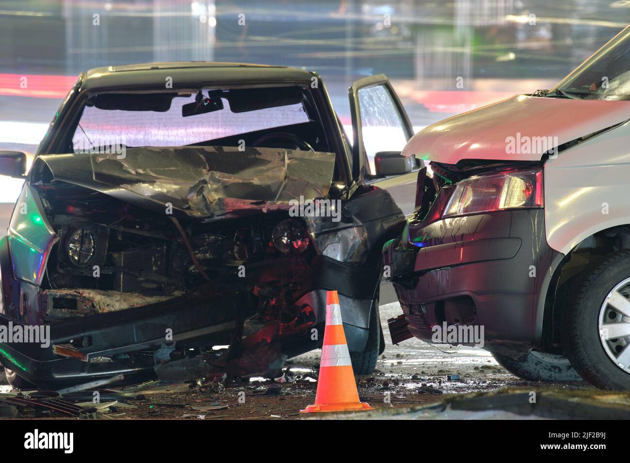 Cars crashed heavily in road accident after collision on city street at ...