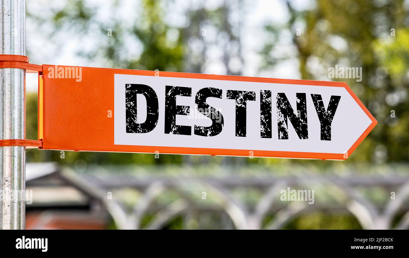 Destiny. Directional arrow with text, sunny day Stock Photo - Alamy