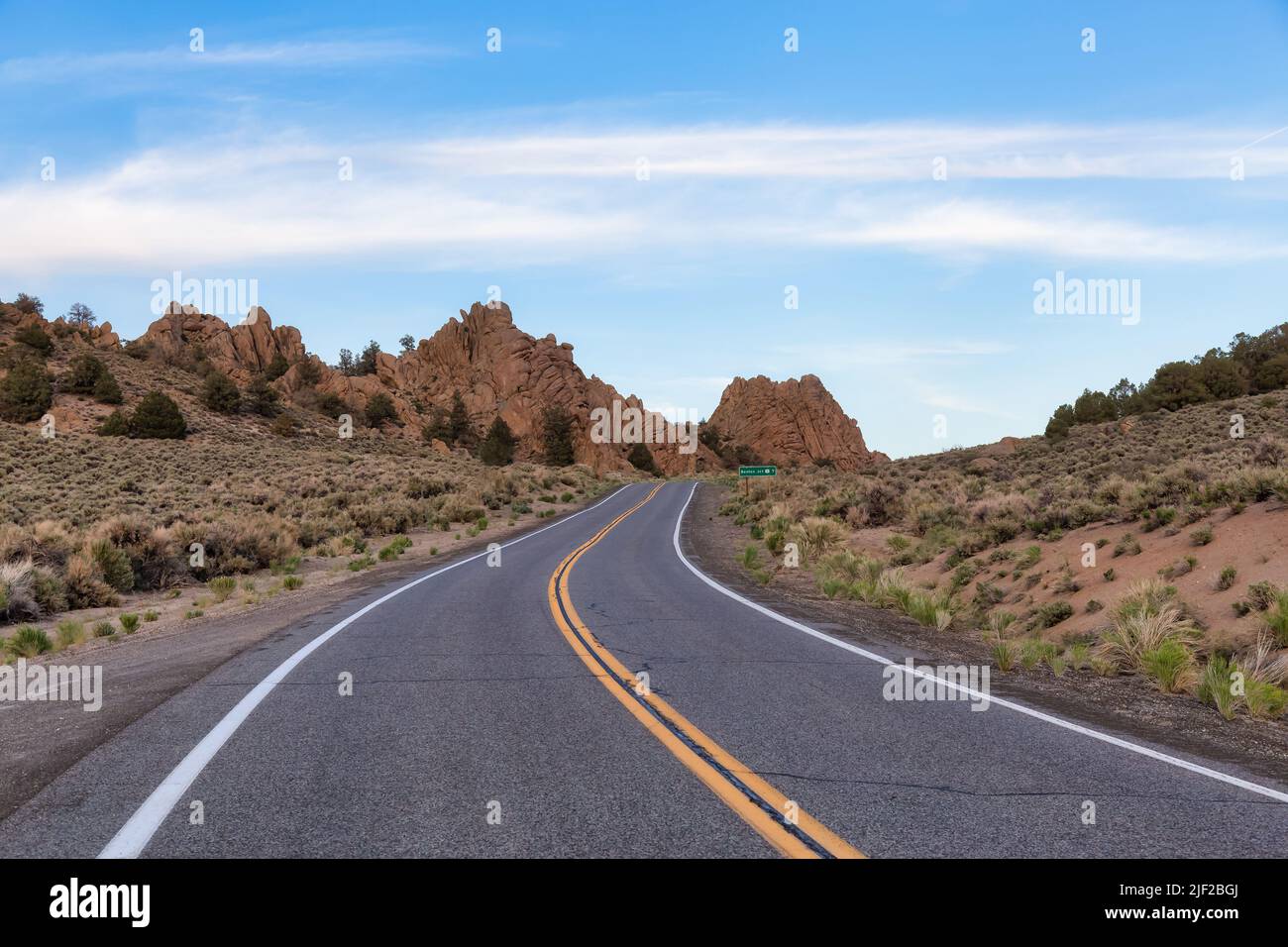 Scenic highway in the mountain landscape. Sunset Sky. State Route 120 ...