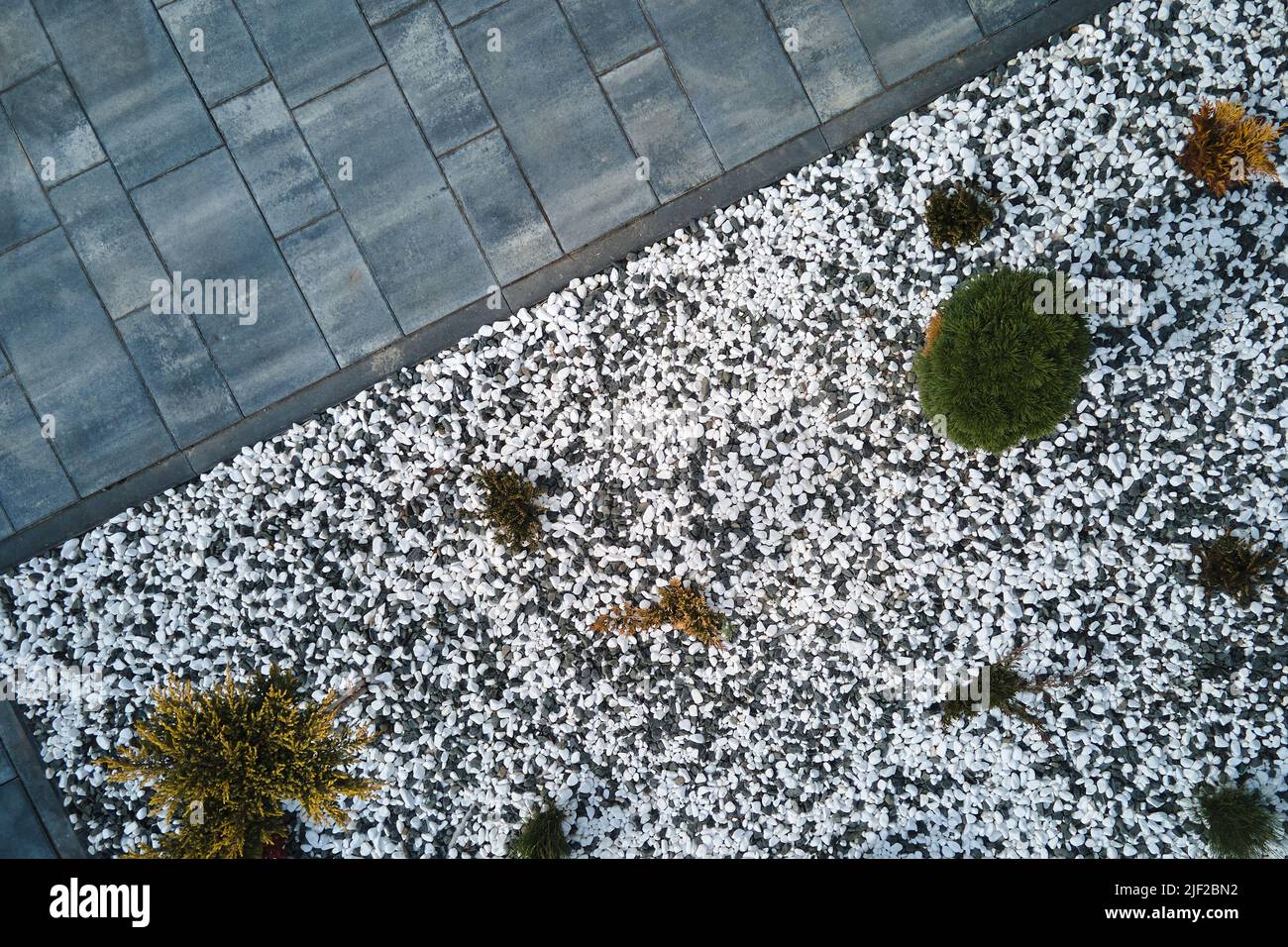 Front or back yard landscape design of stone tile pavement. Exterior ...