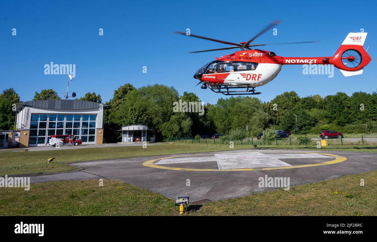 Greifswald, Germany. 28th June, 2022. The H145 rescue helicopter with ...
