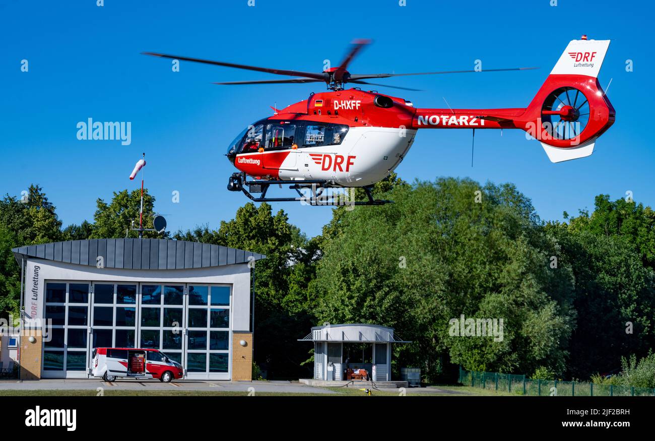 Greifswald, Germany. 28th June, 2022. The H145 rescue helicopter with ...
