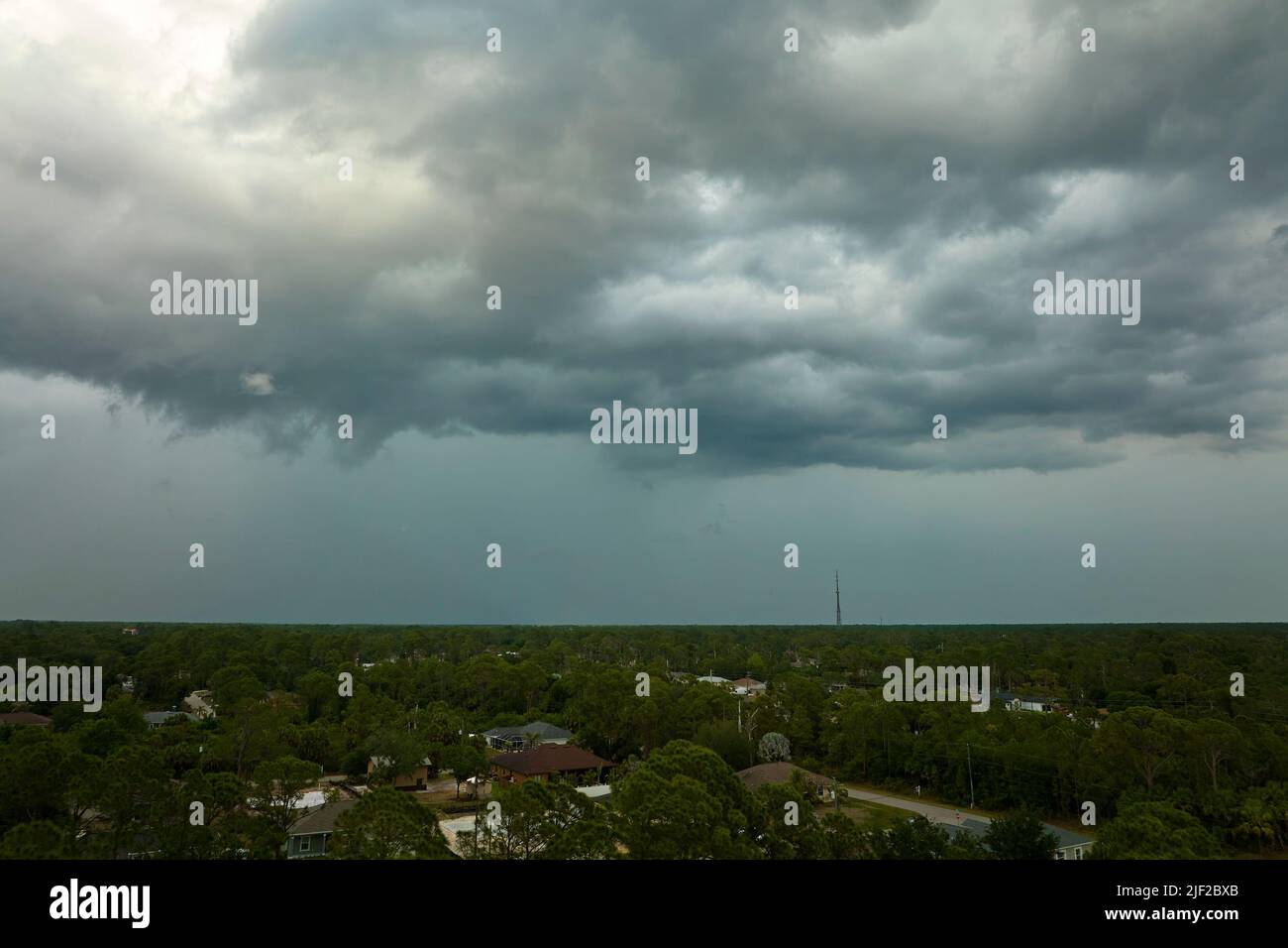 Landscape of dark ominous clouds forming on stormy sky before heavy ...