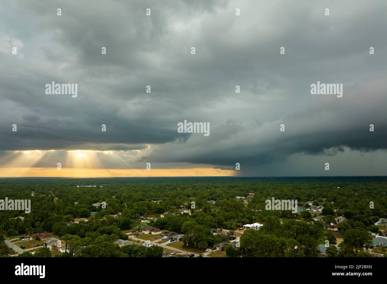 Landscape of dark ominous clouds forming on stormy sky before heavy ...