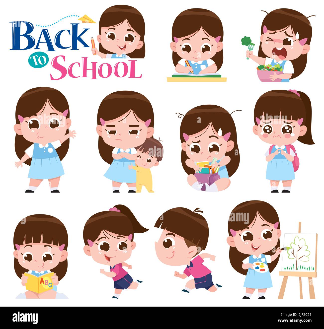 Vector illustration of Cartoon kids character. Kids collection. Back to ...