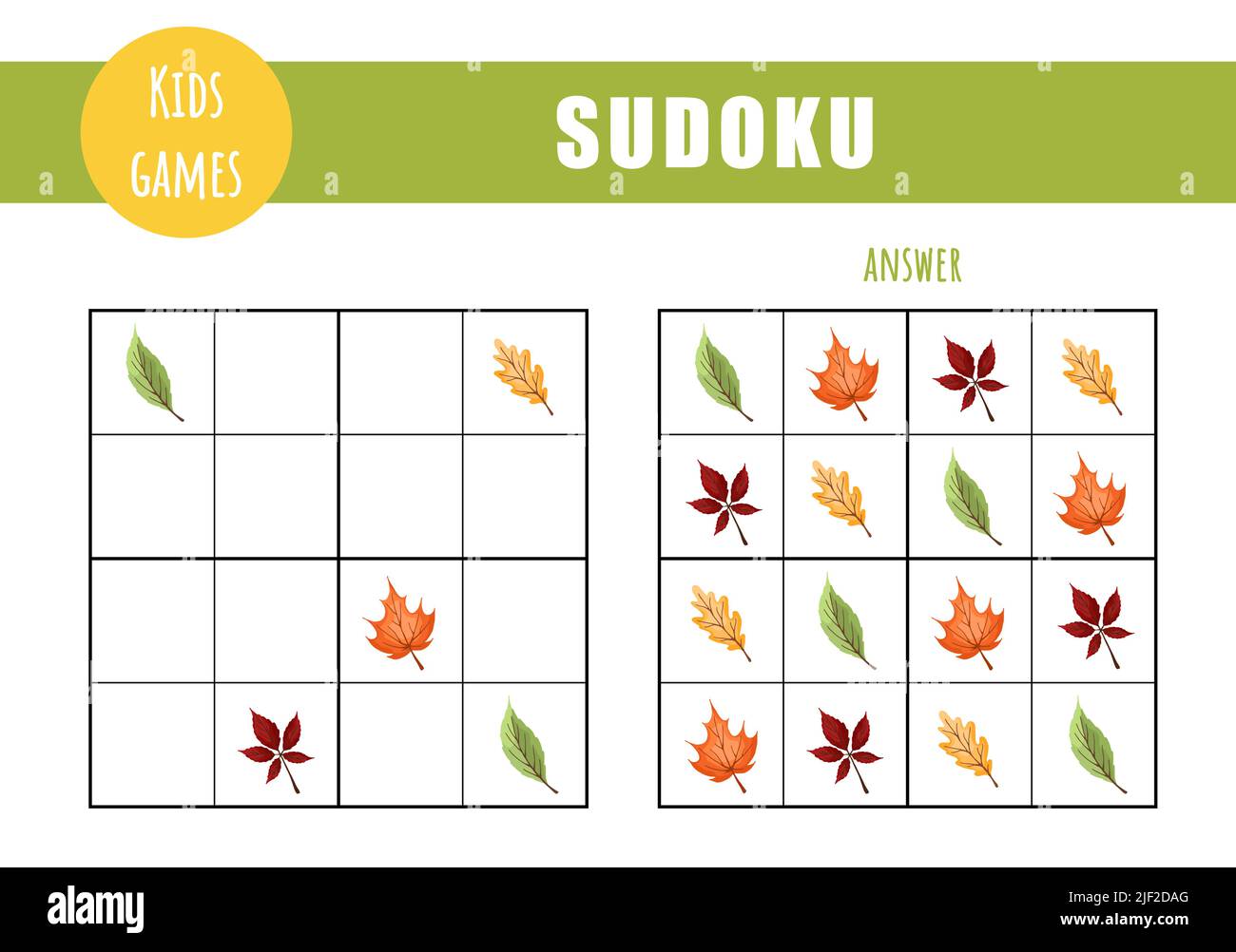 Sudoku for kids. Children activity sheet. Puzzle game with autumn ...
