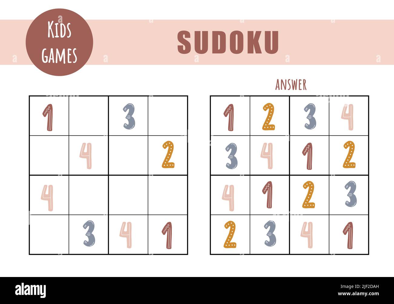 Sudoku for kids. Children activity sheet. Puzzle game with boho numbers ...
