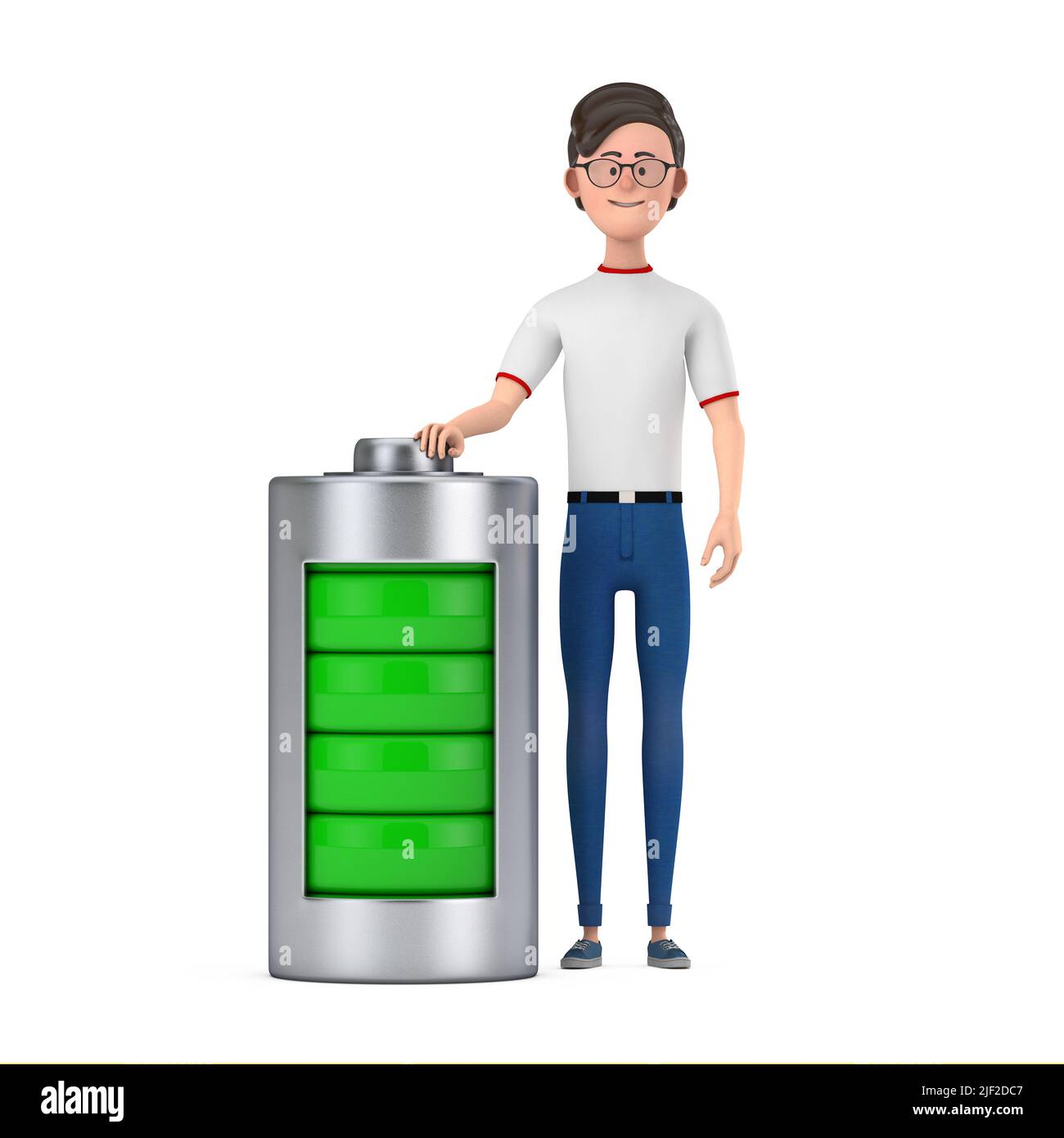 Cartoon Character Person Man with Abstract Charging Battery on a white ...