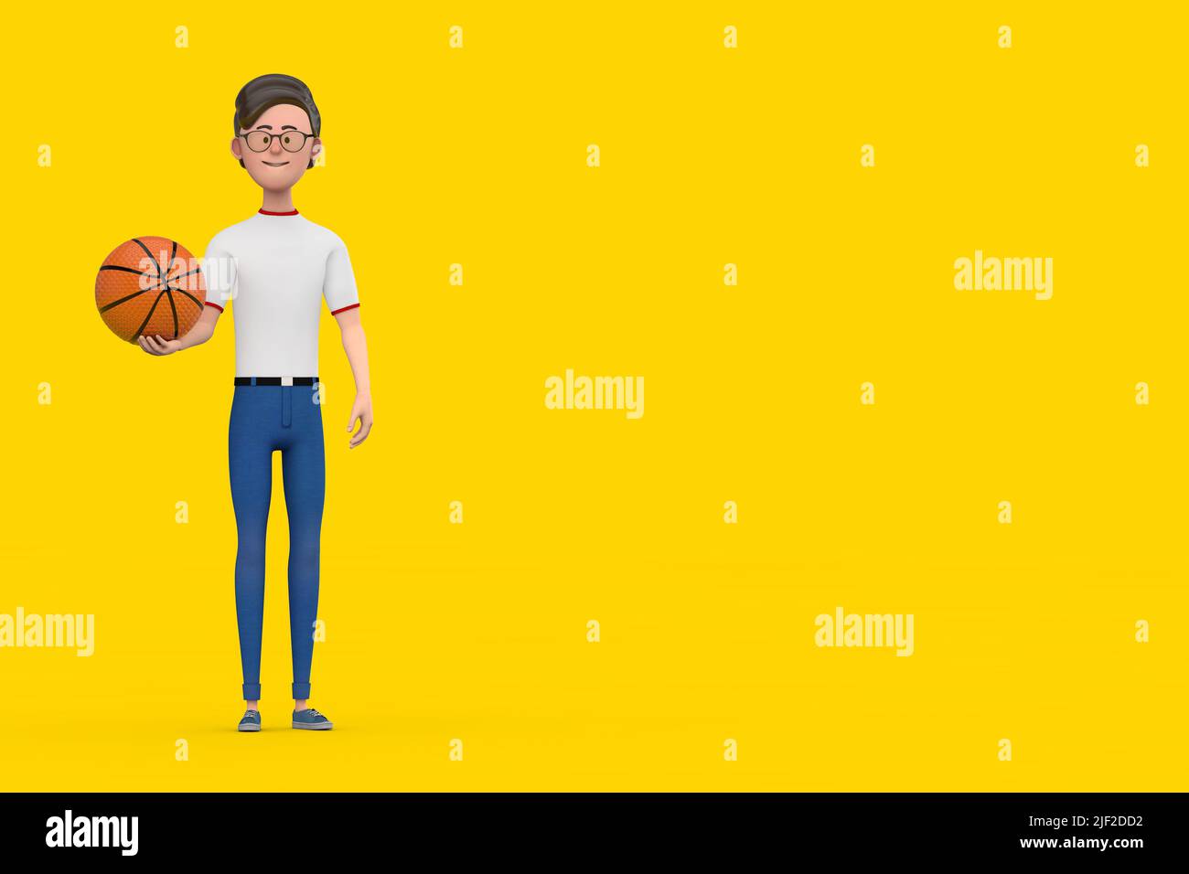 Cartoon Character Person Man with Basketball Ball on a yellow ...