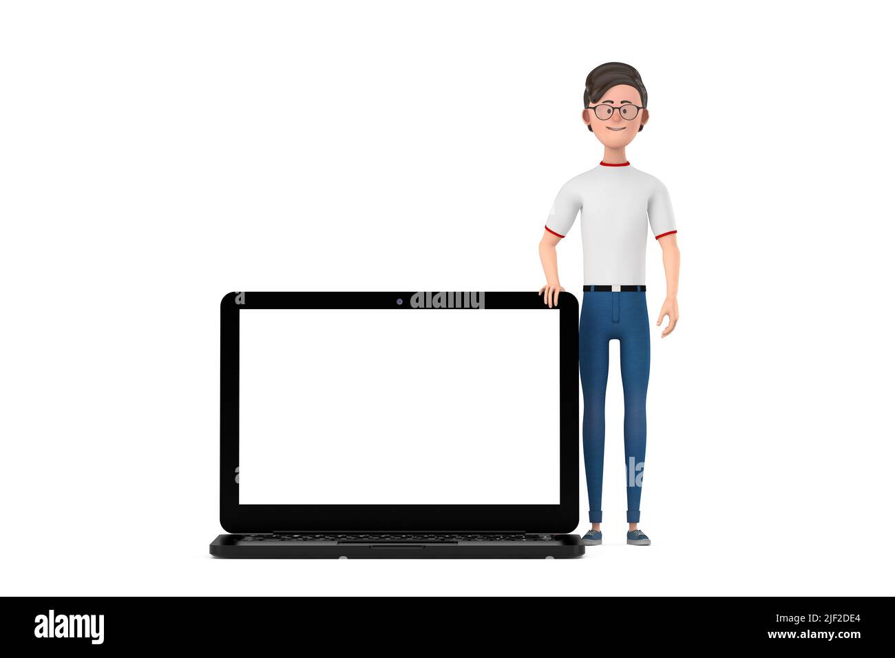 Cartoon Character Person Man with Modern Laptop Computer Notebook and ...