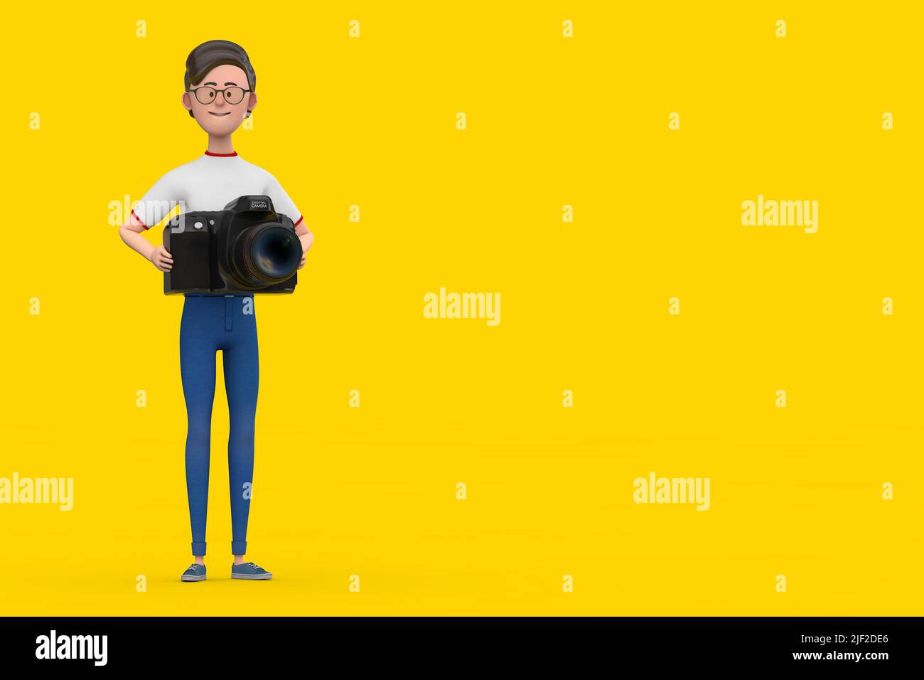 Cartoon Character Person Man with Modern Digital Photo Camera on a ...
