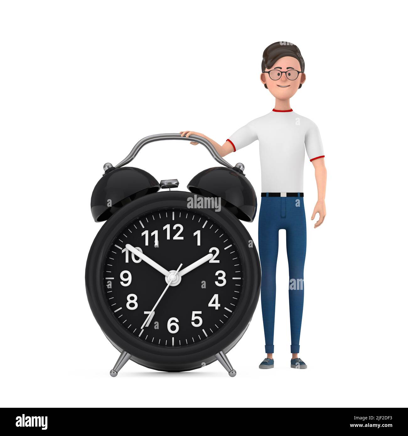 Cartoon Character Person Man with Alarm Clock on a white background. 3d ...
