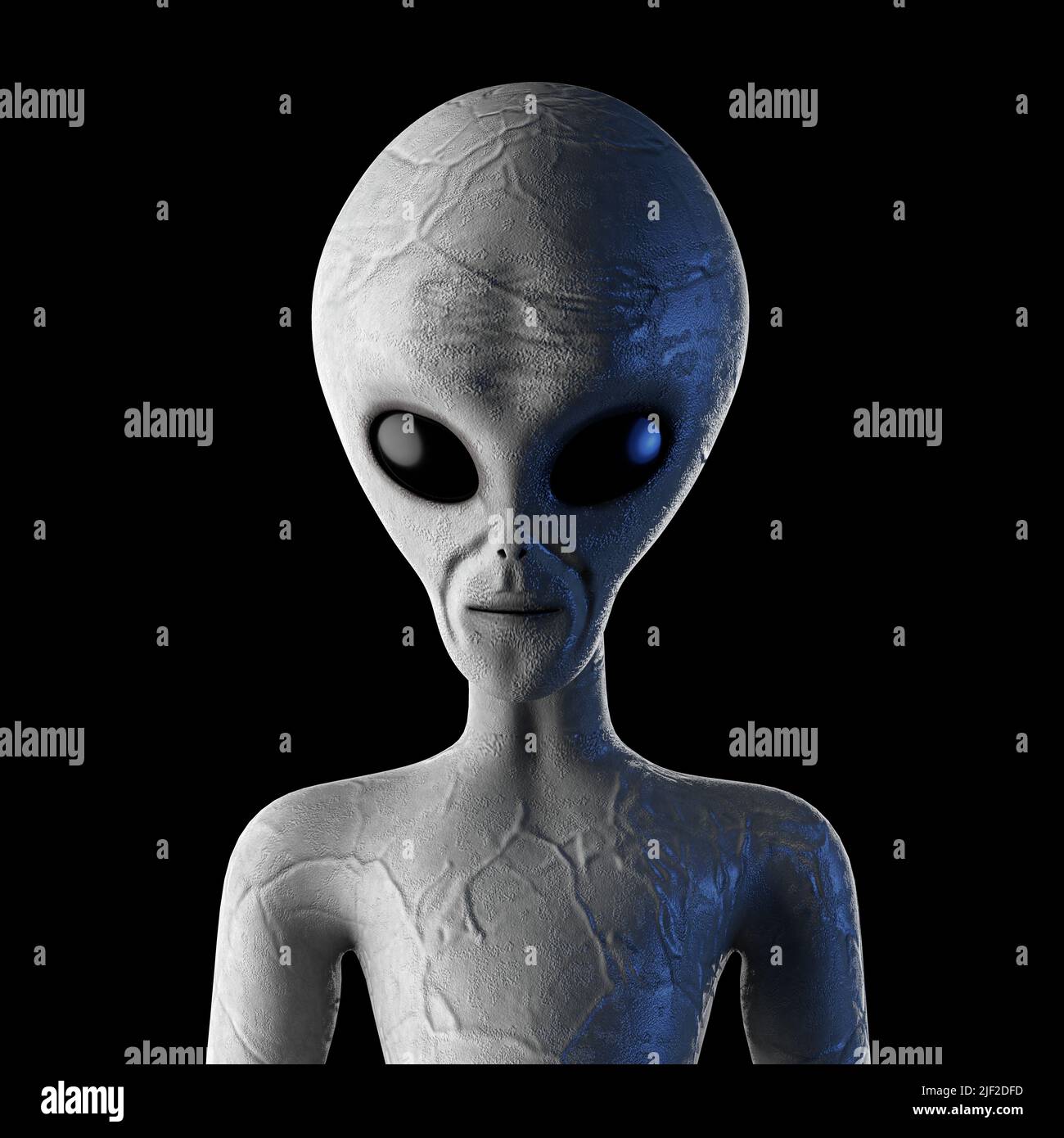 Portrait of Scary Gray Humanoid Alien on a black background. 3d ...