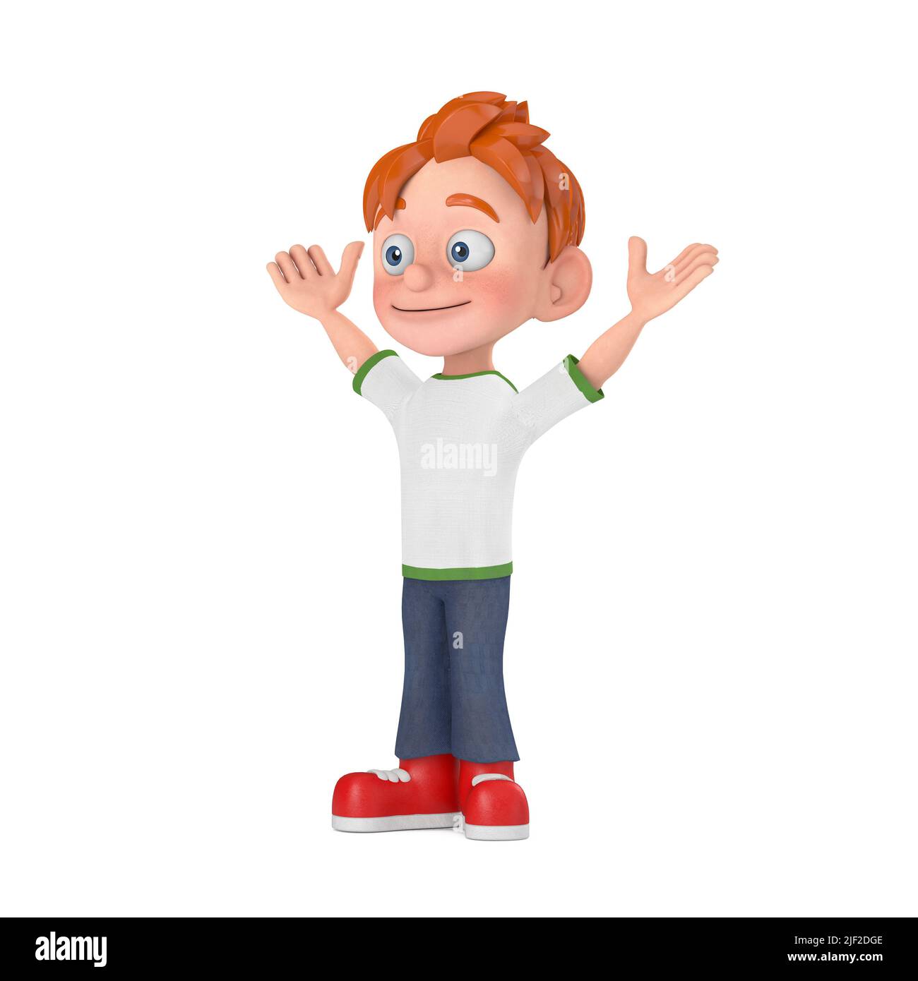 Cartoon Little Boy Teen Person Character Mascot with Hands Up on a ...