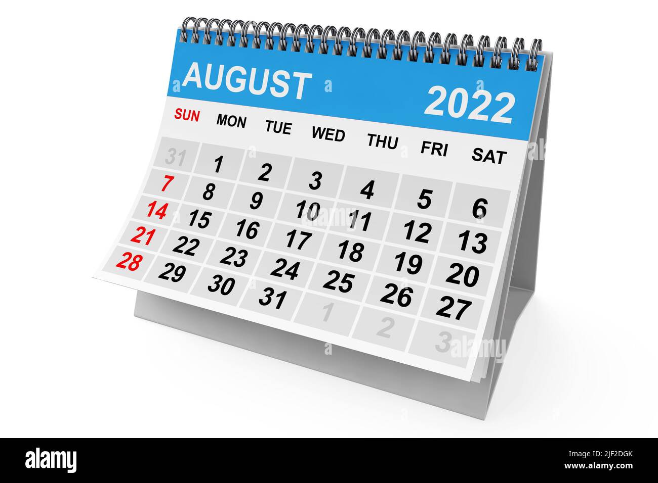 2022 Year August Calendar on a white background. 3d Rendering Stock ...